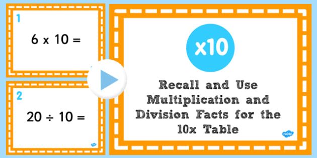 Multiplication Division Facts for 10 Times Table PowerPoint Test