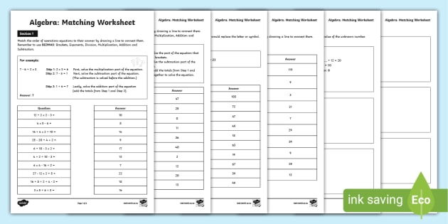 Algebra Worksheets With Answer Sheet Free Algebra 1