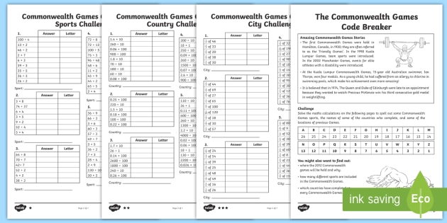 UKS2 The Commonwealth Games Code Breaker Differentiated Worksheets