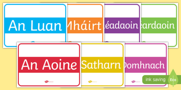 Days of the Week Display Signs Gaeilge (teacher made)