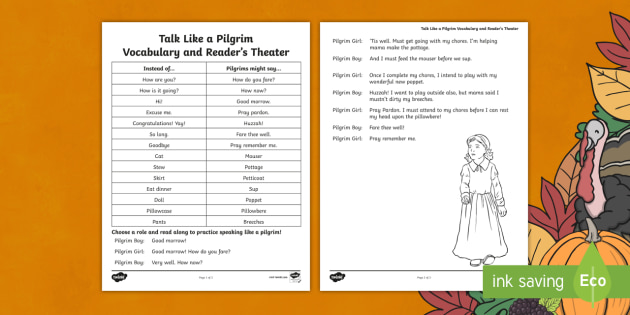 Talk Like a Pilgrim Vocabulary and Reader's Theater Activity - Role Play