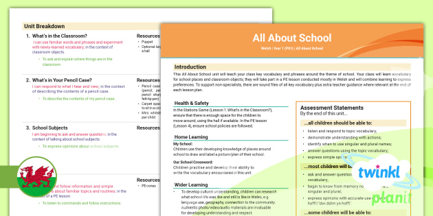 Learn Welsh: All About School: Unit Overview (teacher made)