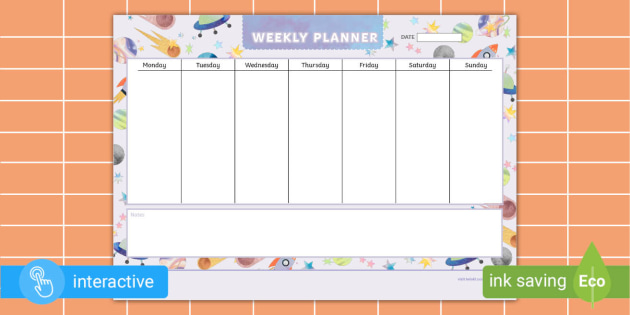 Space Theme Weekly Planner | Twinkl Busy Bees (teacher made)