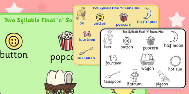Two Syllable Final 'N' Sound Word Mat 2 (teacher made)