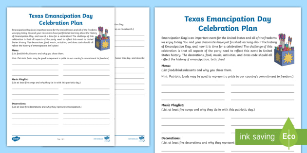Texas Emancipation Day Celebration Planner (teacher made)