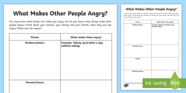 What Makes Other People Angry? Worksheet / Worksheet