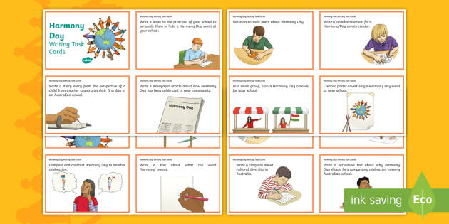 Harmony Day Writing Challenge Cards