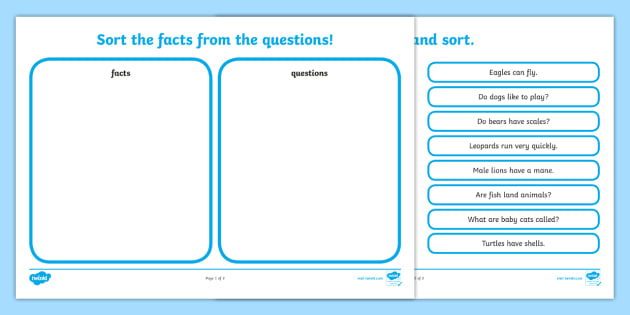 Sorting Questions and Facts Activity (teacher made)