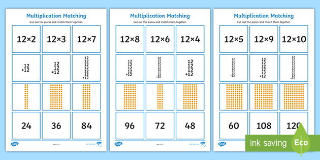 12 Times Table Multiplication Matching Puzzle (teacher made)