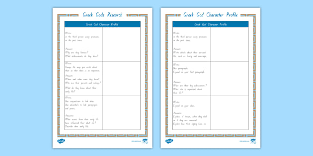Greek Gods Character Profile Activity (teacher made)