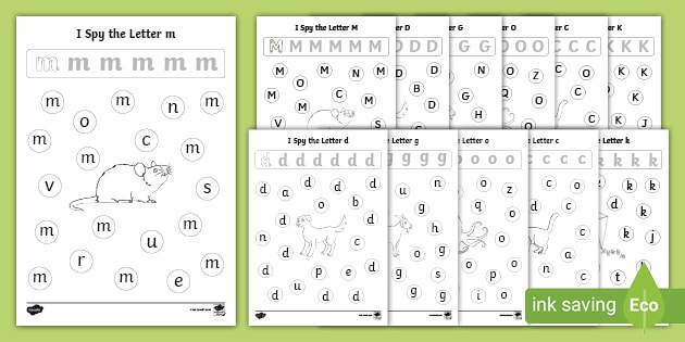 I Spy the Letter: Recognise and Name m, d, g, o ,c, k Pack