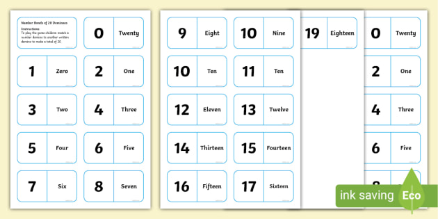 Number Bonds to 20 Dominoes (teacher made)