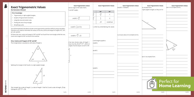 👉 Exact Trigonometric Values (Higher) - Home Learning