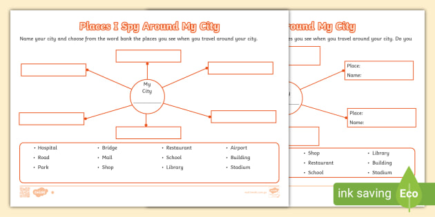 Places I Spy Around My City Activity Sheet (teacher made)