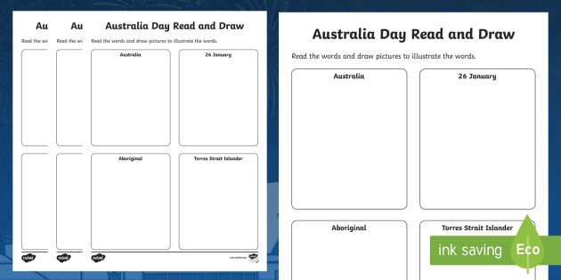 Australia Day Read and Draw Worksheet - worksheets, celebration