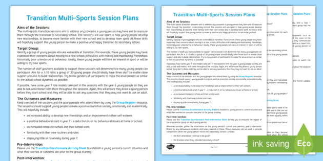 Multi-Sports Transition Session Plans (teacher made)
