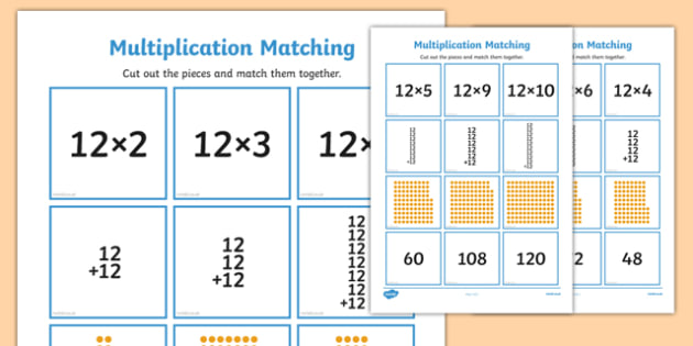 12 Times Table Multiplication Matching Puzzle - times table, multiplication