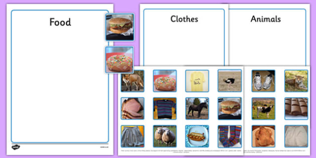 Photo Animals, Clothes and Food Sorting Activity