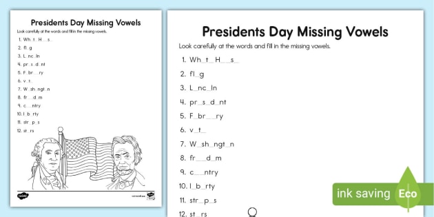 Presidents Day Missing Vowels Activity | Twinkl
