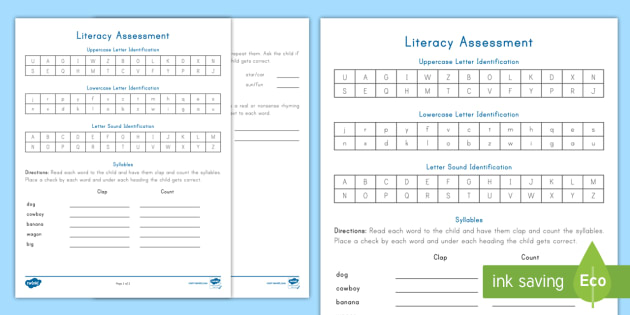 Literacy Assessment Progress Sheet