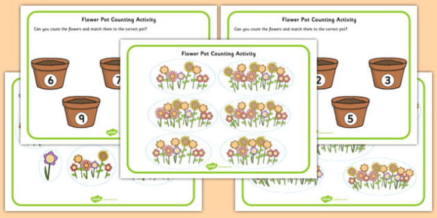 Flower Pot Counting Cut and Stick Activity Up to 20