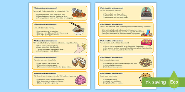 Food Idioms Sentences Multiple Choice Cards (teacher made)