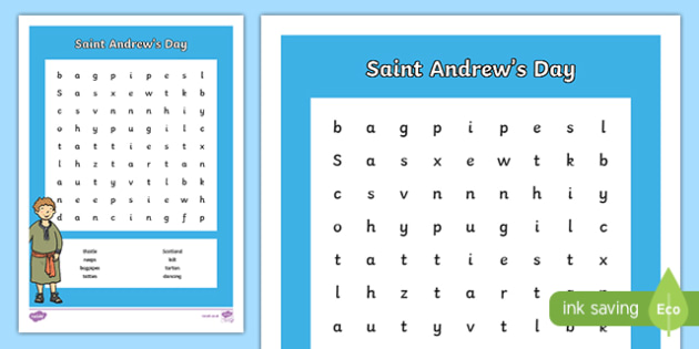 Saint Andrew's Day Word Search Activity-Scottish