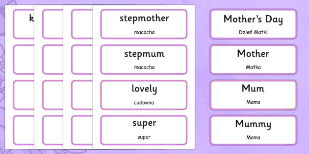 Mother's Day Word Cards Polish Translation (teacher made)