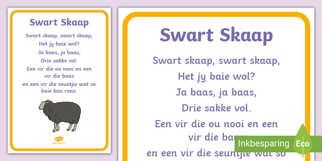 Swart Skaap Lirieke Plakkaat (teacher made)