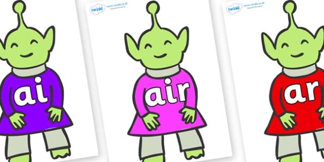 Phase 3 Phonemes on Aliens - Phonemes, phoneme, Phase 3, Phase three