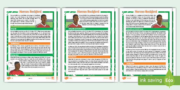 UKS2 Marcus Rashford Differentiated Reading Comprehension Activity
