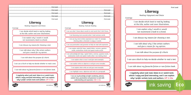 CfE First Level Literacy (Reading) Child-Friendly Assessment Tracker