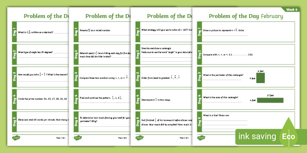 Fourth Grade Math Problem of the Day - February Activity