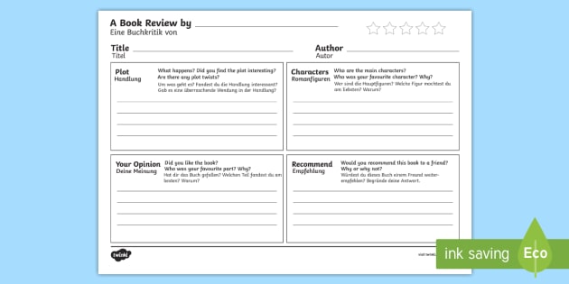 Book Review Writing Template English/German - Book Review Writing Template