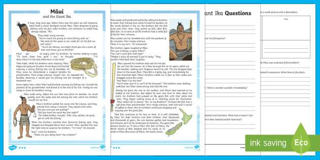 Māui and the Fish Differentiated Reading Comprehension Activity