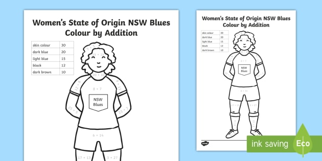 Women's State of Origin NSW Blues Colour by Addition Colouring Page