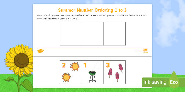 Summer-Themed Number Ordering 1 to 3 Activity (teacher made)