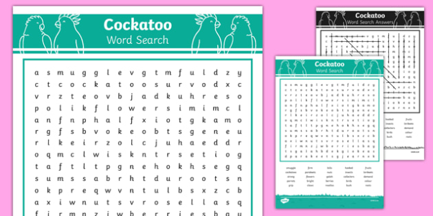 Australian Animals Years 3-6 Cockatoo Word Search