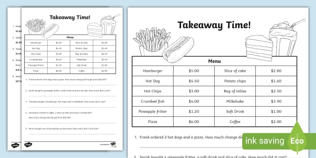 Takeaway Maths Worksheet / Worksheet