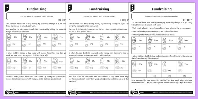 Add and Subtract Pairs of Two-Digit Numbers Differentiated Worksheets