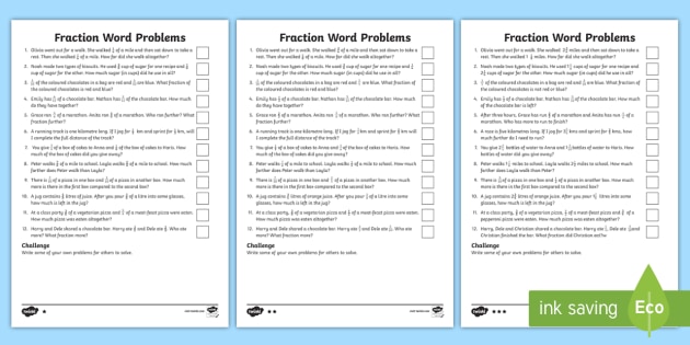 Year 5 Fraction Word Problems Differentiated Worksheets