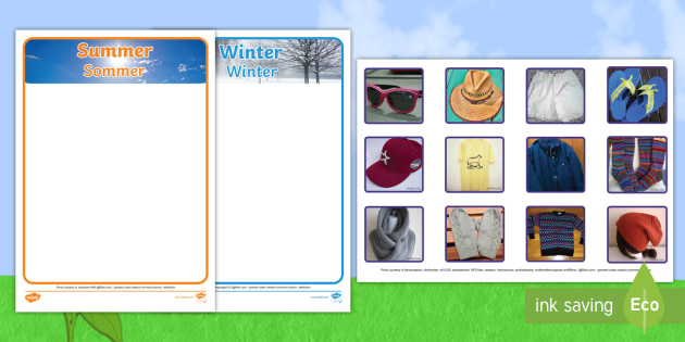 Photo Summer and Winter Clothes Sorting Activity English/German