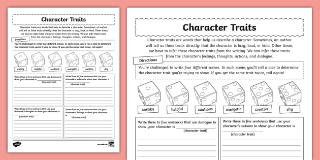 Inferring Character Traits Worksheet For Grade 1