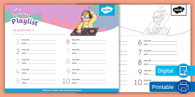 Create a Summer Playlist Activity