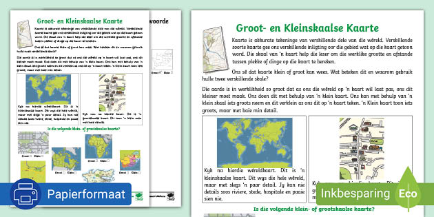 Klein- en Grootskaalse Kaarte Werkkaart (teacher made)