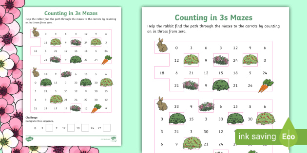* NEW * Spring-Themed Counting in 3s Maze Worksheet