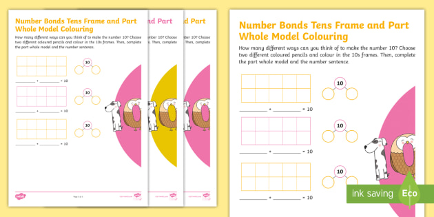 * NEW * Number Bonds: Tens Frame and Part-Whole Model Colouring Maths