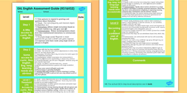 EAL KS1 and KS2 English Assessment Guide (teacher made)