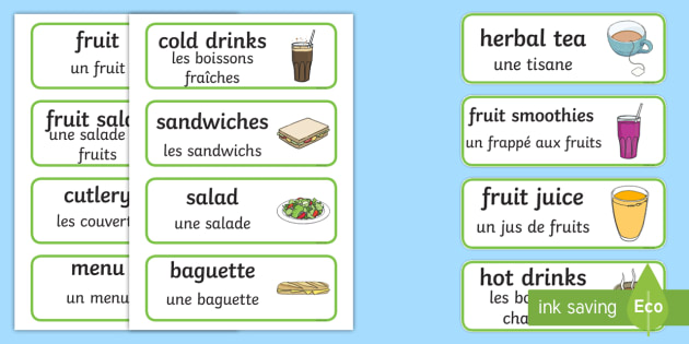 Healthy Eating Cafe Role-Play Word Cards English/French