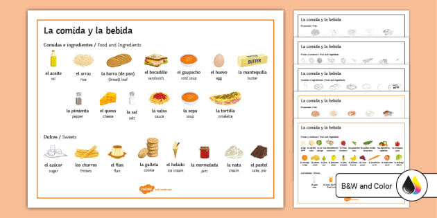 Food and Drinks Vocabulary Word Mat Spanish (teacher made)